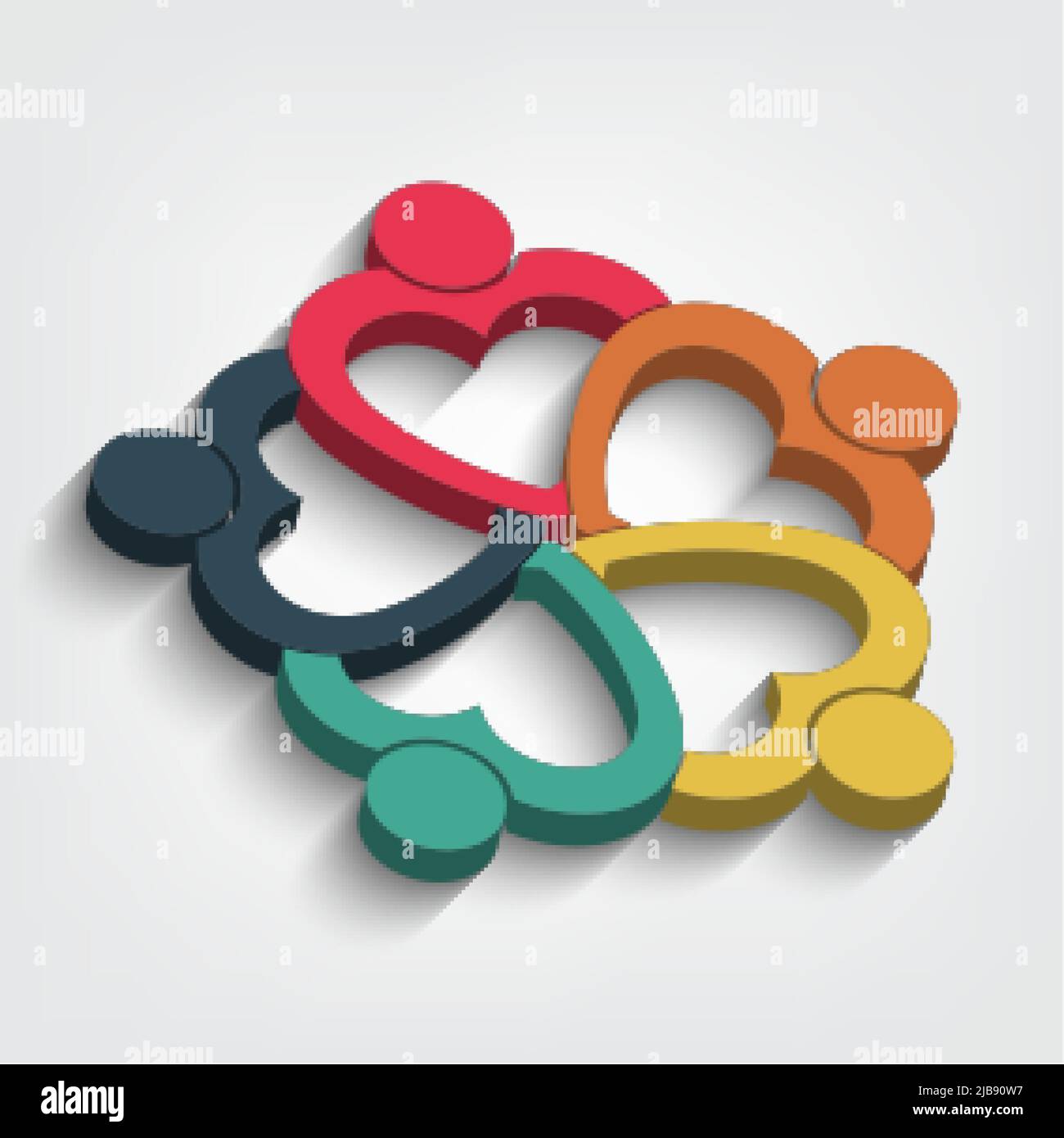 Five people heart in a circle holding hands.The summit workers are ...