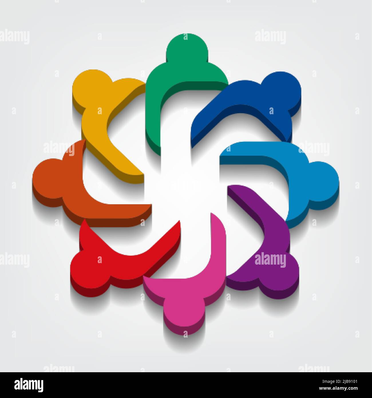 Group of eight people logo in a circle.Persons teamwork holding point ...
