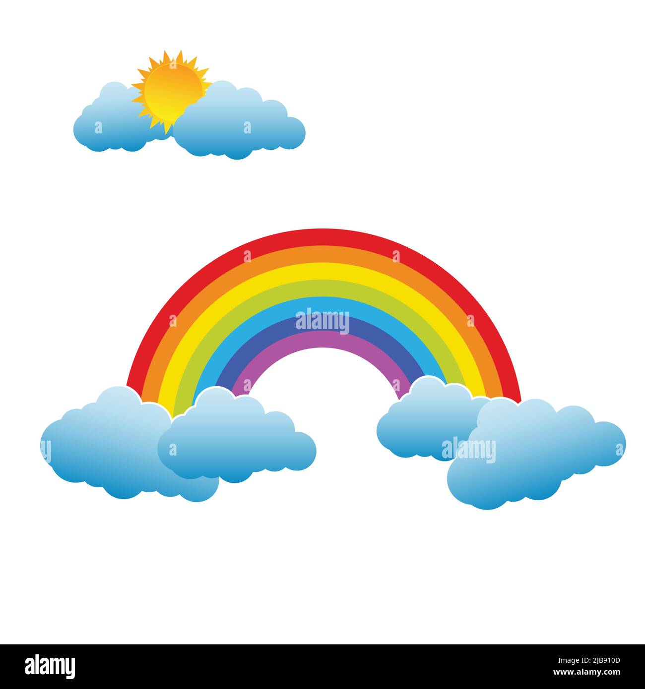 Rainbow with Sun and Clouds on white background,Vector illustration ...