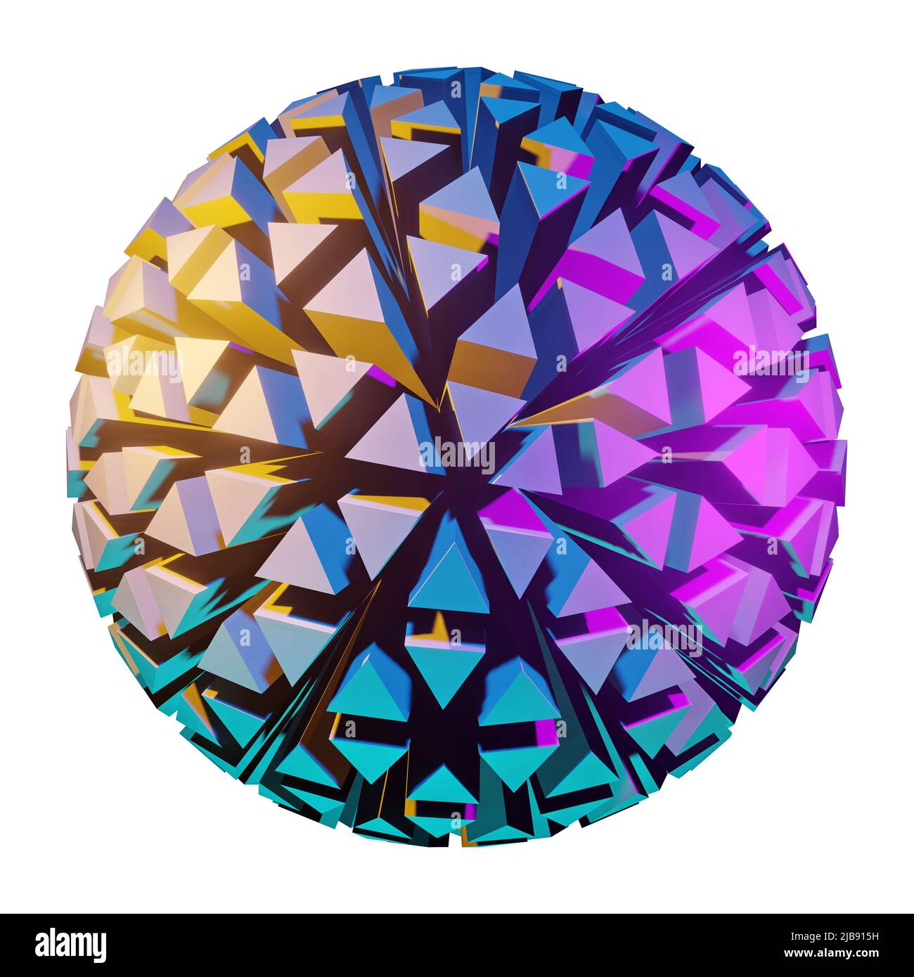 abstract rainbow ball of extruded triangles isolated white, simple logo ...