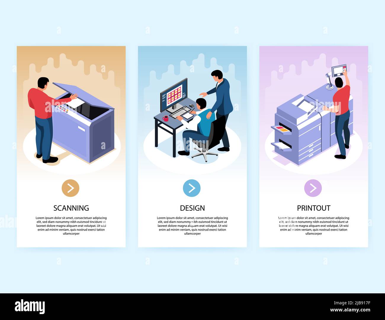 Printing industry vertical banners with design scanning printout ...