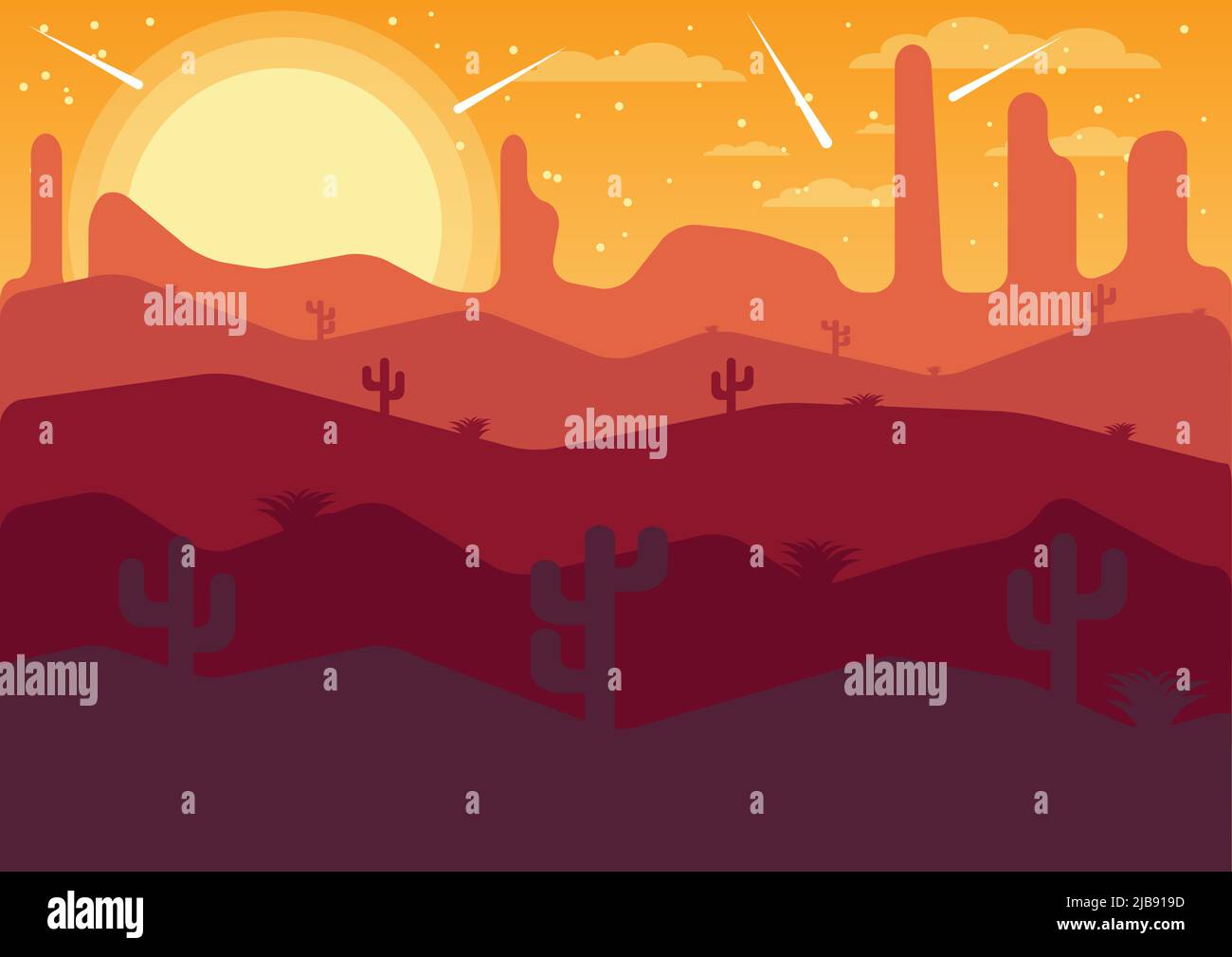 vector Illustrator flat landscape desert night with comets,Vector ...