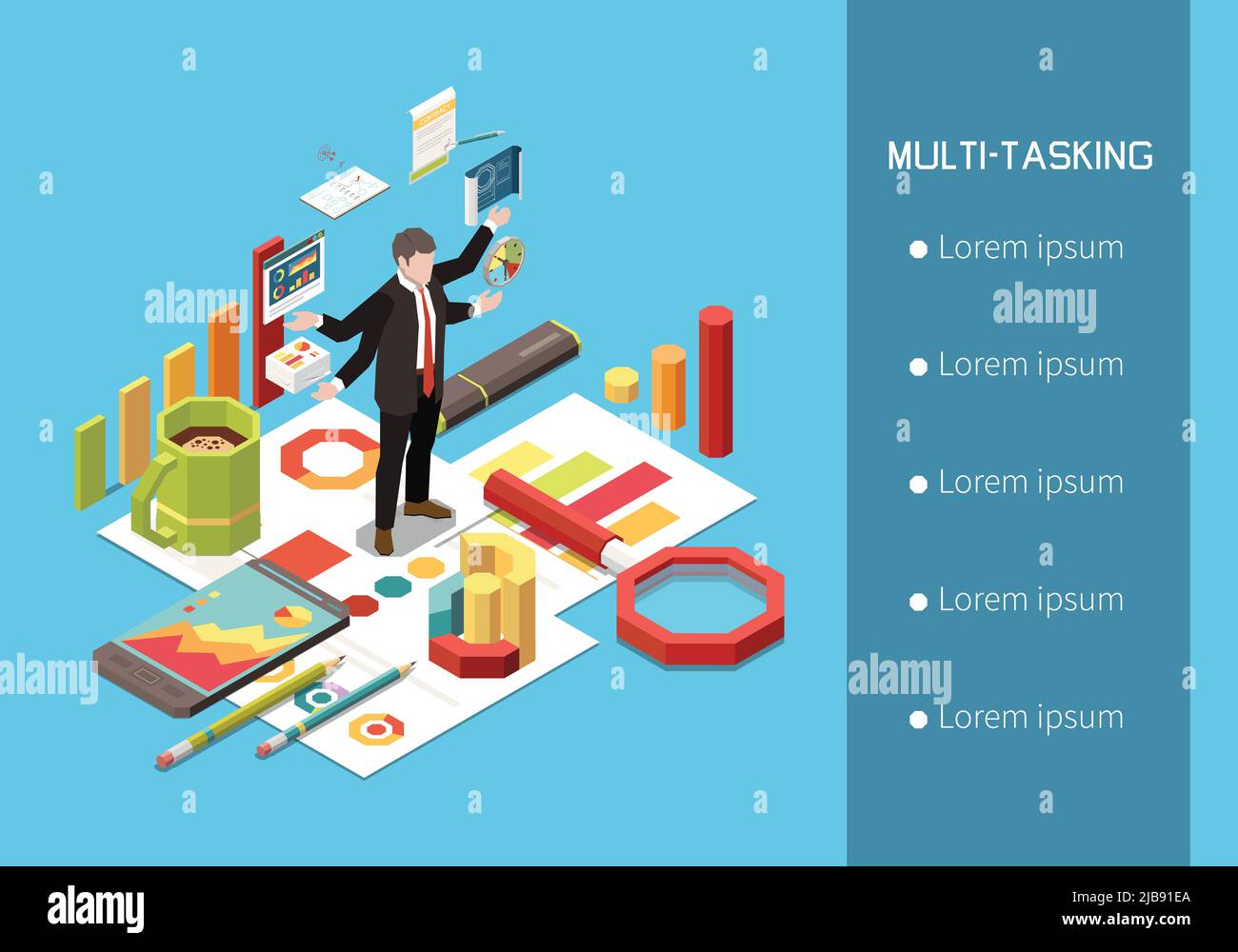 Leadership concept isometric background with text options list and ...