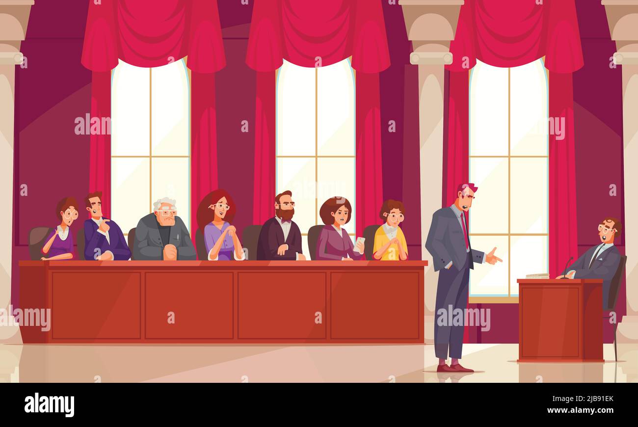 Law justice jury composition with doodle human characters of attorney ...