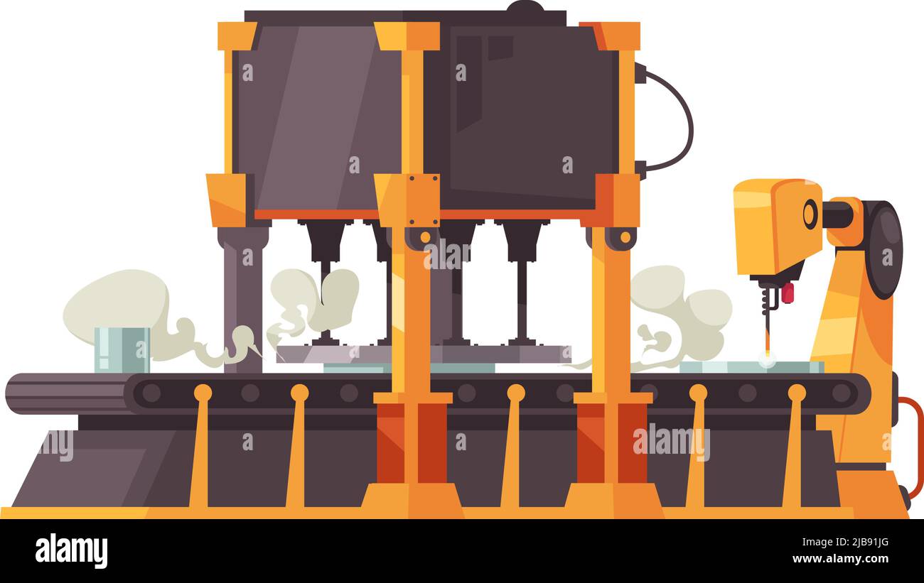 Flat design automatic robotic conveyor belt on white background vector ...