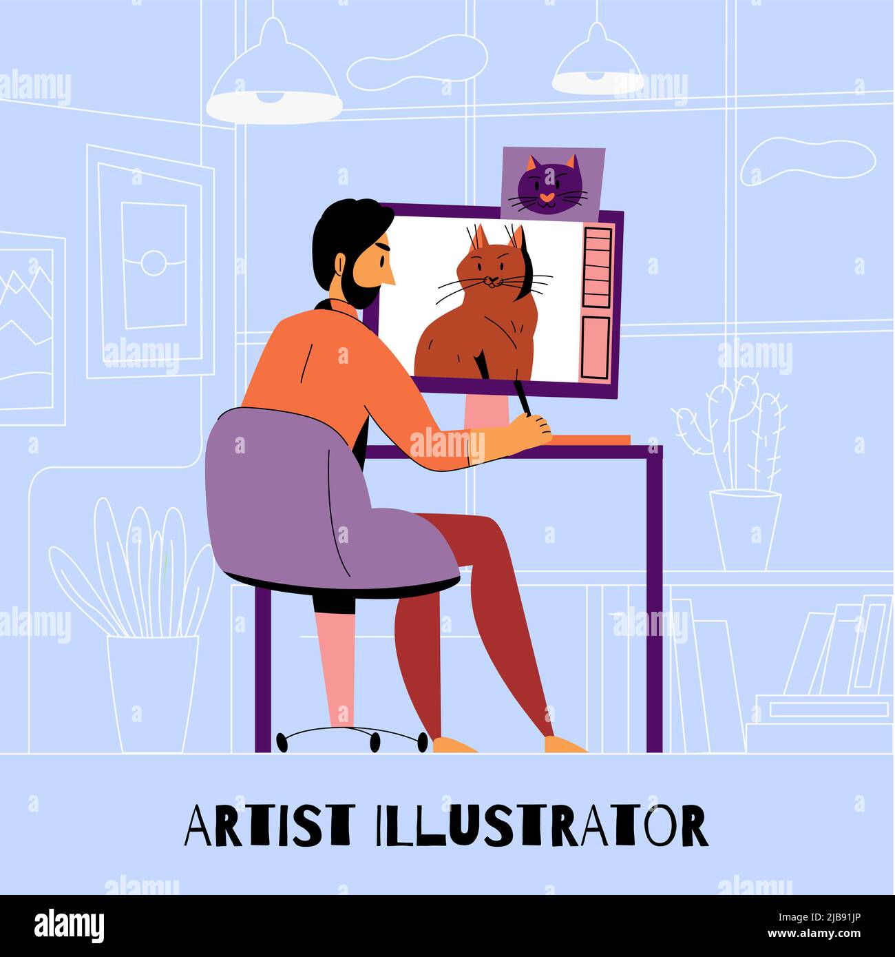 Creative profession artist designer illustrator composition with man ...