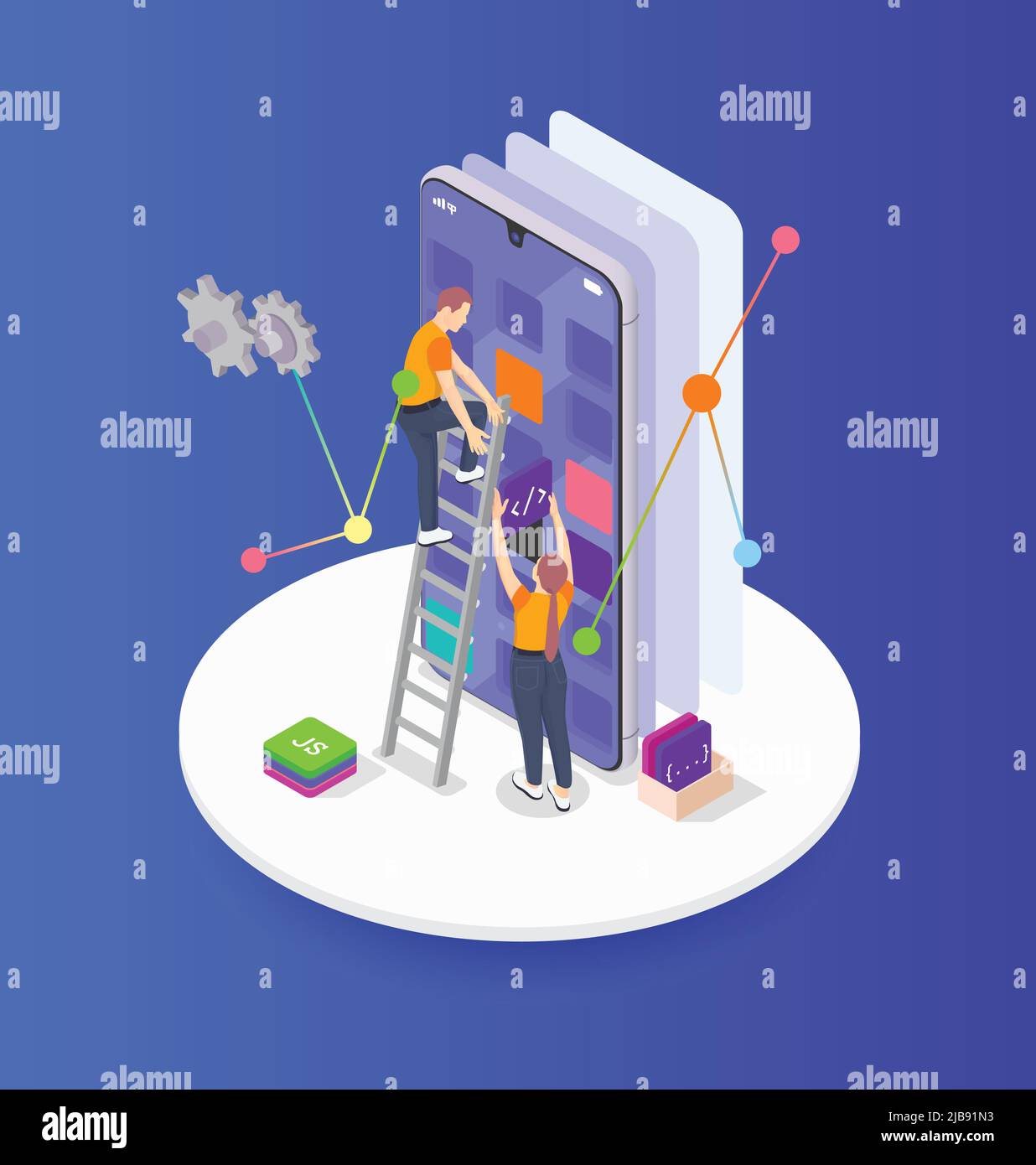 Colored Programming Coding Development Isometric With Abstract Programmers Build Algorithm