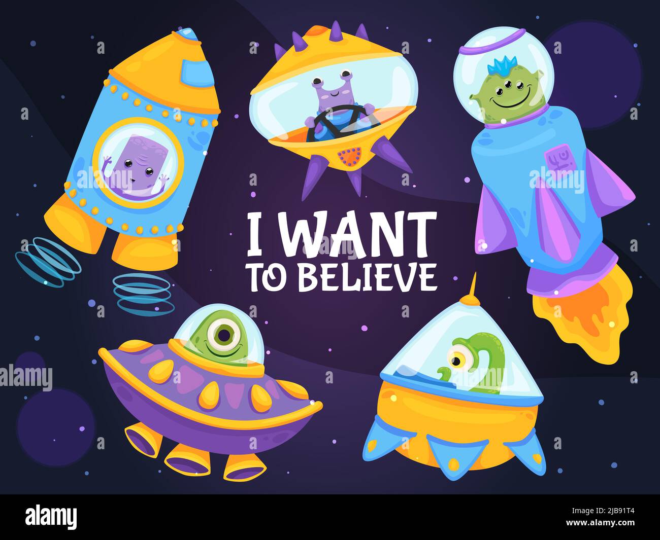 Aliens at night starry sky background with text i want to believe ...