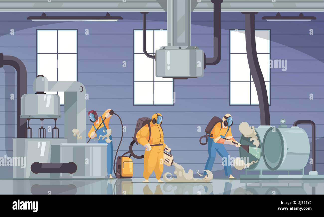 Cleaning industrial composition with group of professional equipped ...