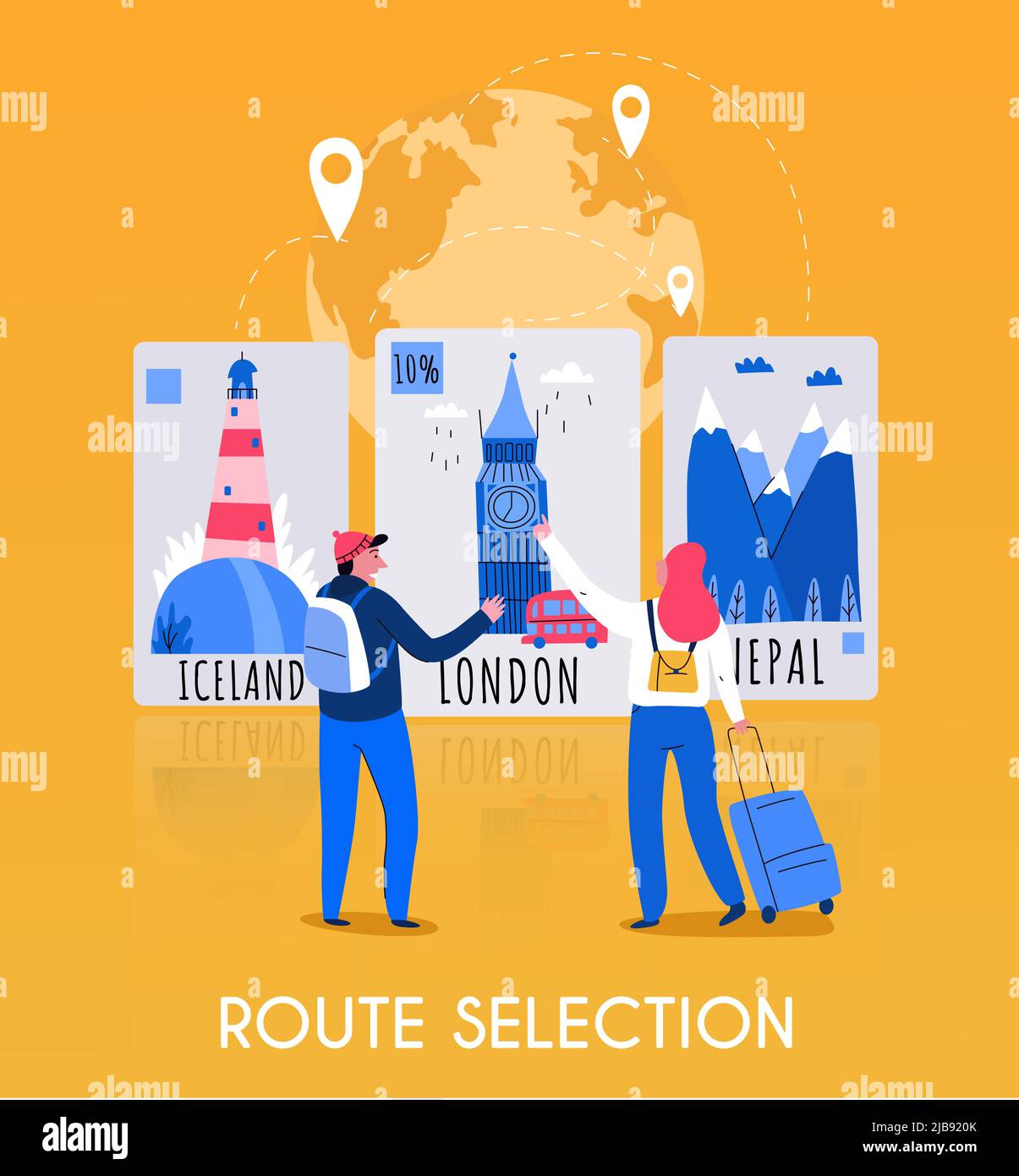Flat tourism map composition with route selection description and ...