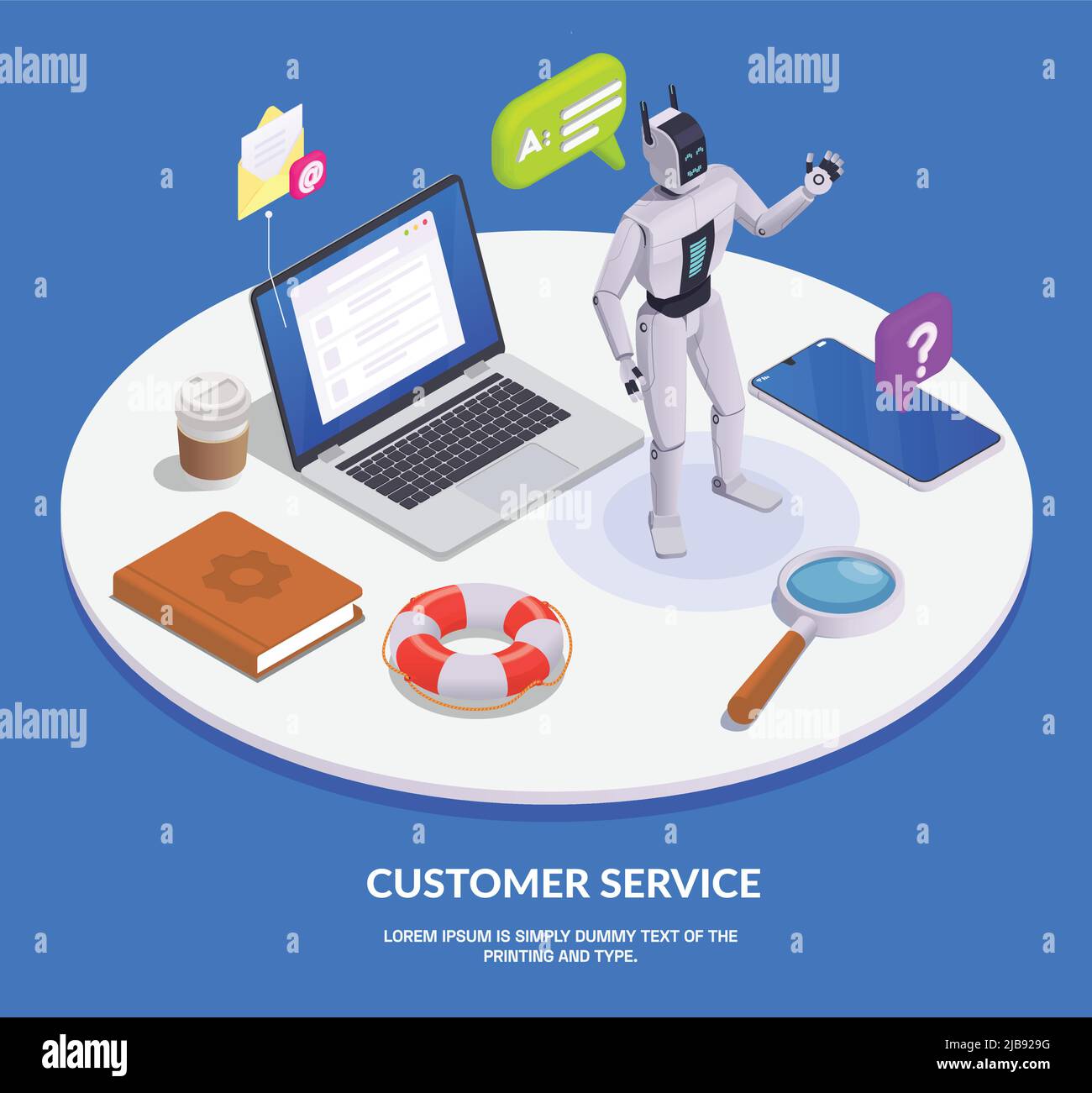 Colored isometric customer service composition with service elements ...