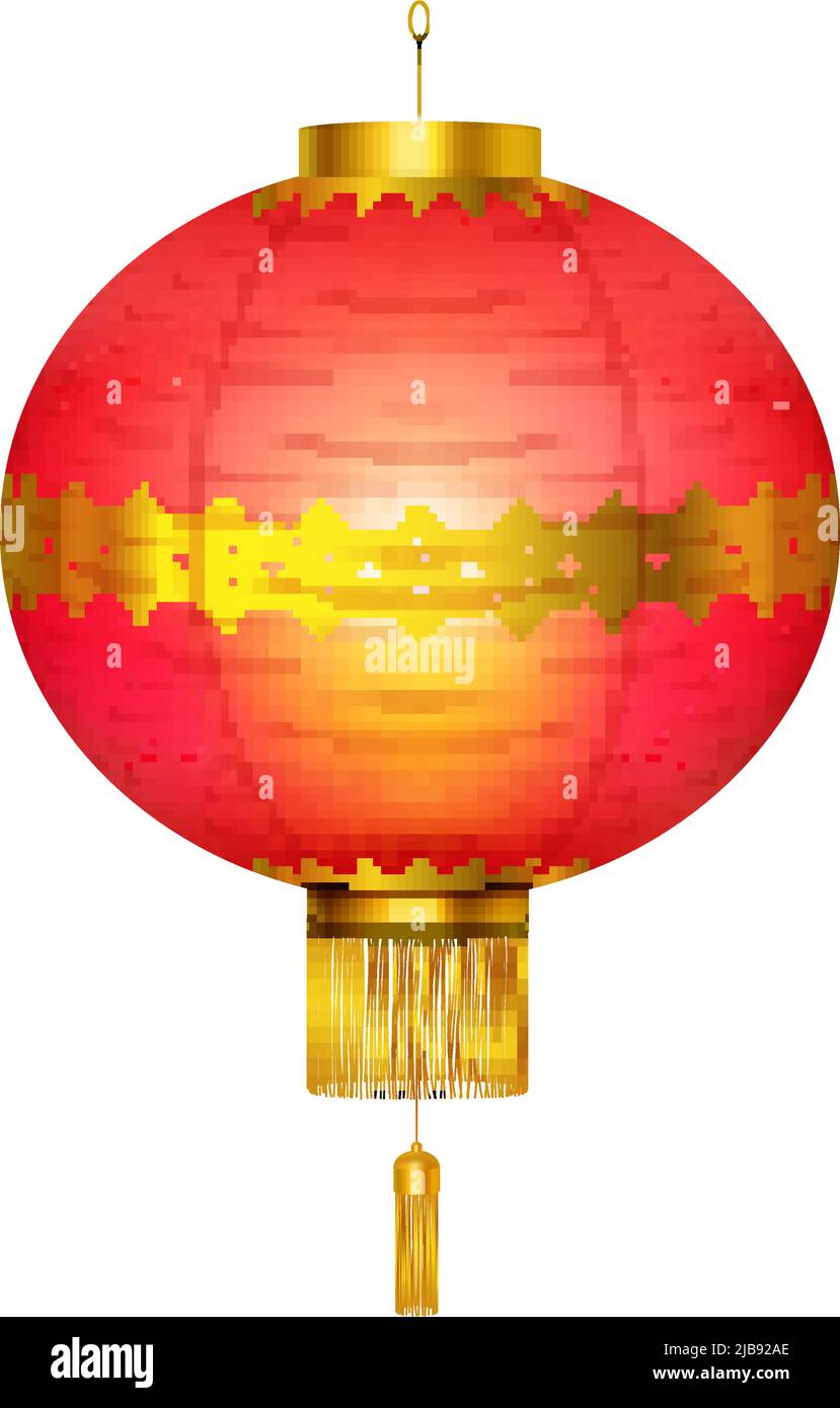 Red chinese lantern of circular shape realistic composition with big ...