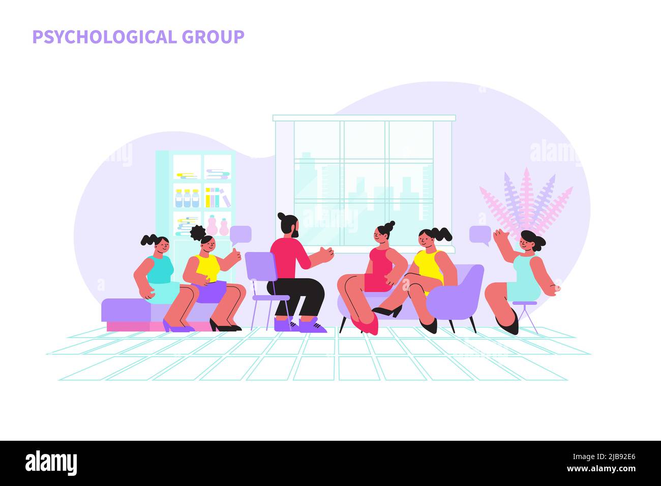 Women at psychological group interview with male psychologist flat ...