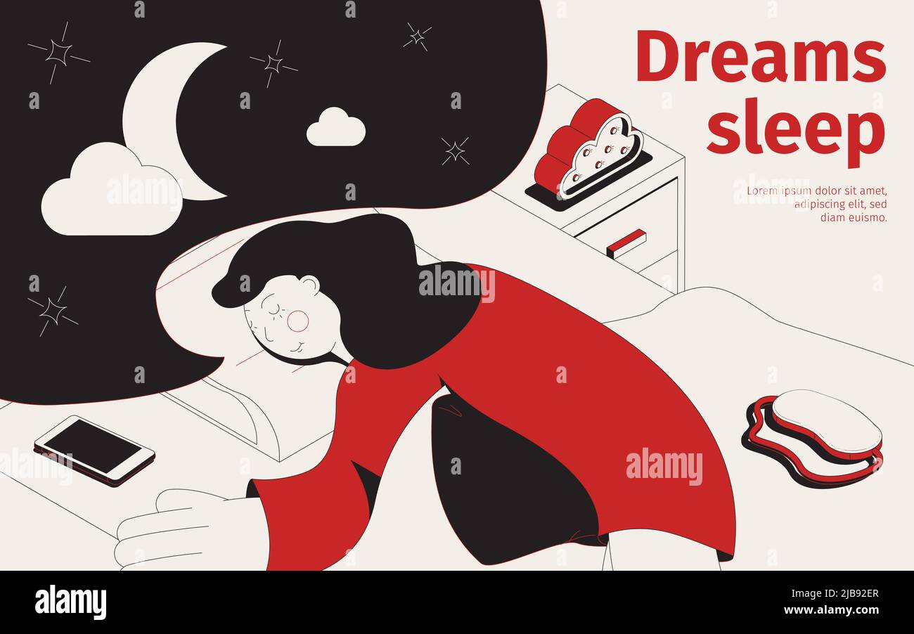 Dreams sleep isometric background with human character of woman ...