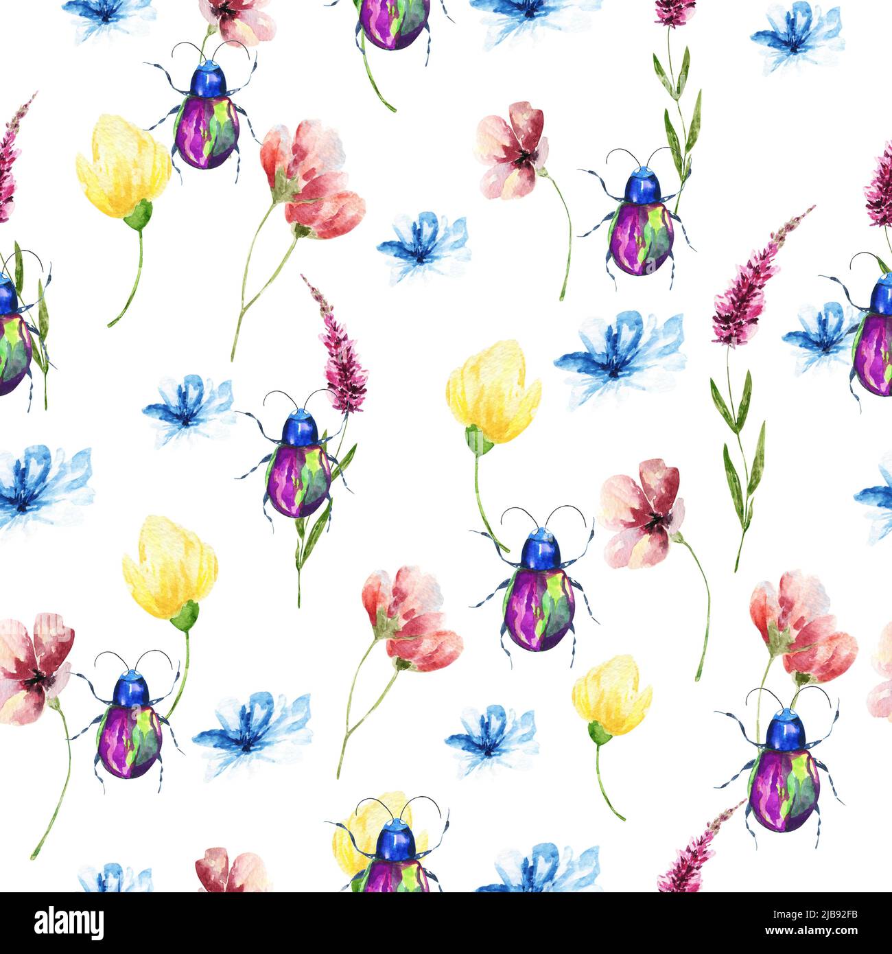 Hand drawn watercolor seamless pattern of bugs .Mixed media art Stock ...
