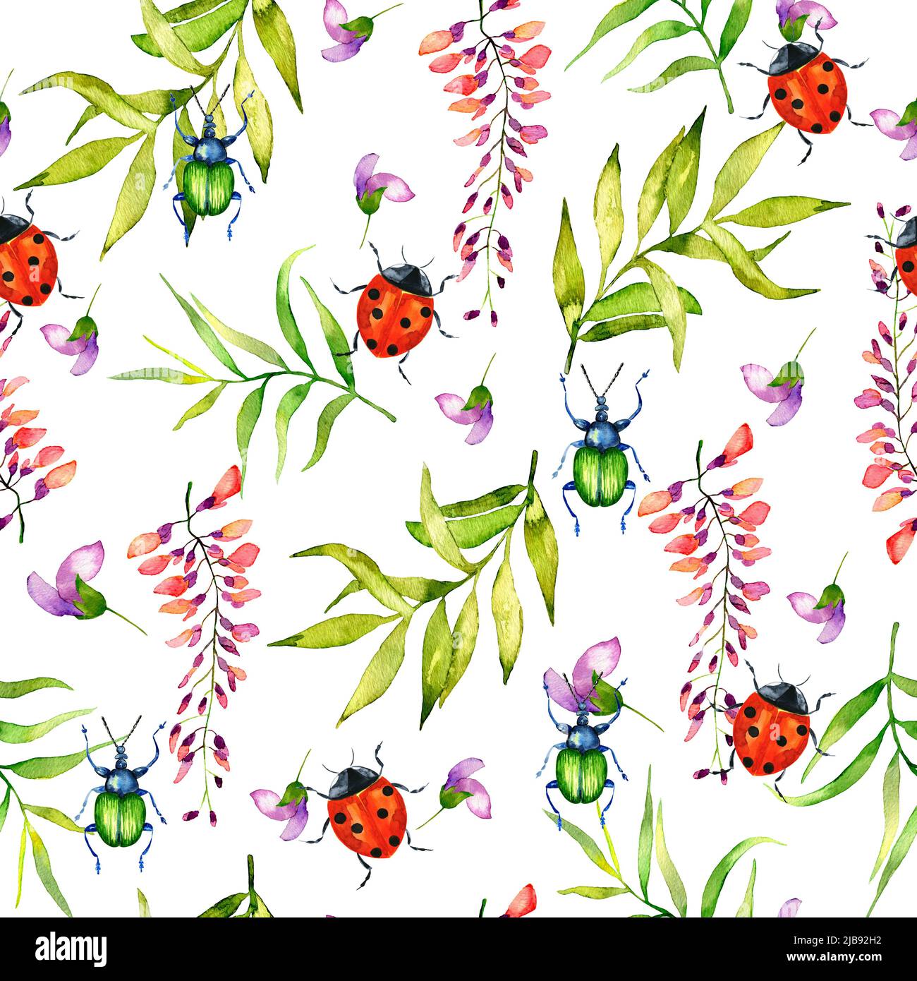 Hand drawn watercolor seamless pattern of bugs .Mixed media art Stock ...