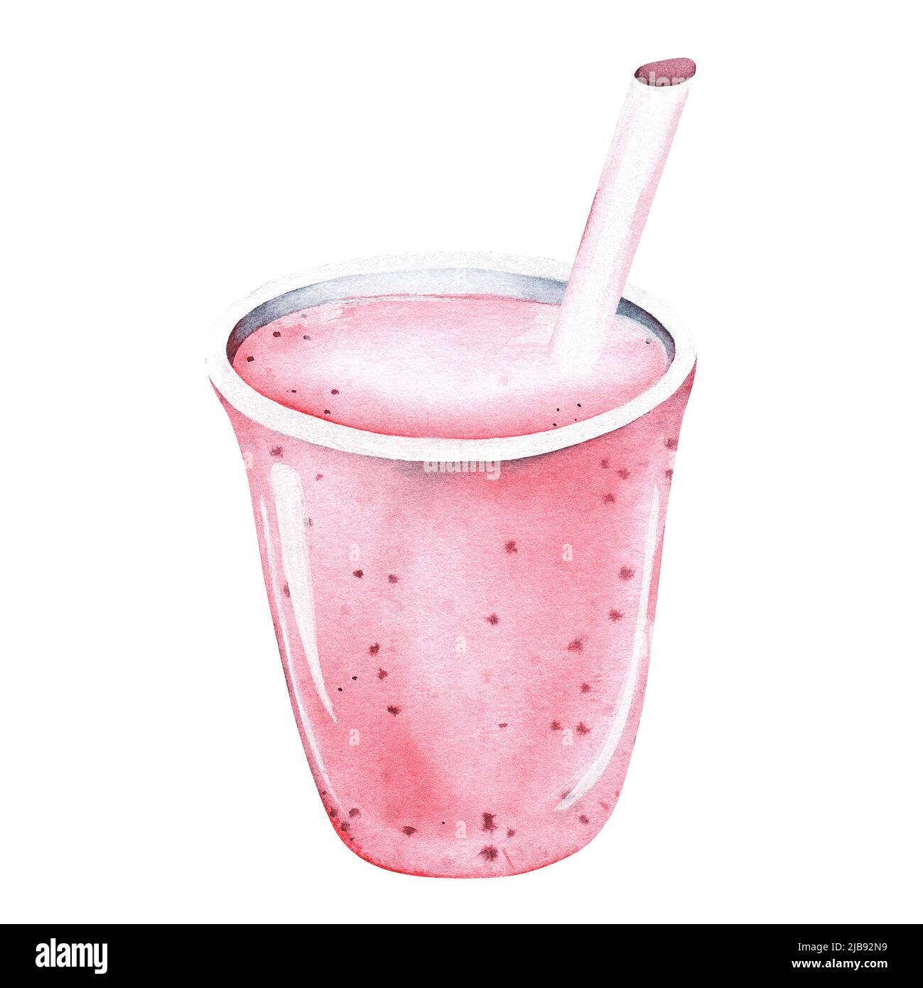 Berry milkshake. Watercolor illustration. Isolated on a white ...