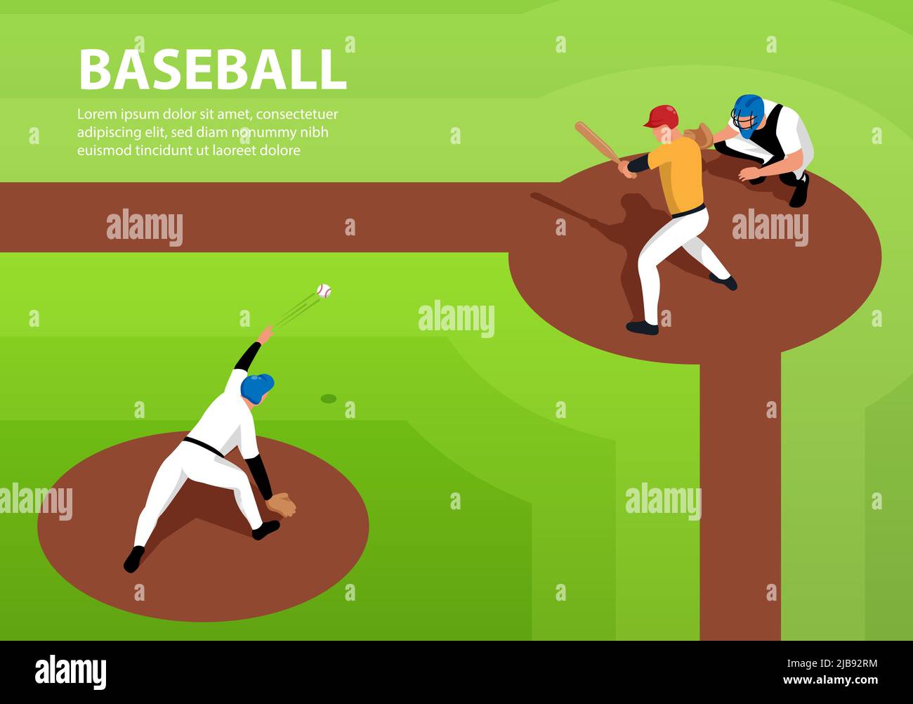 Baseball players on sports field 3d isometric horizontal vector ...