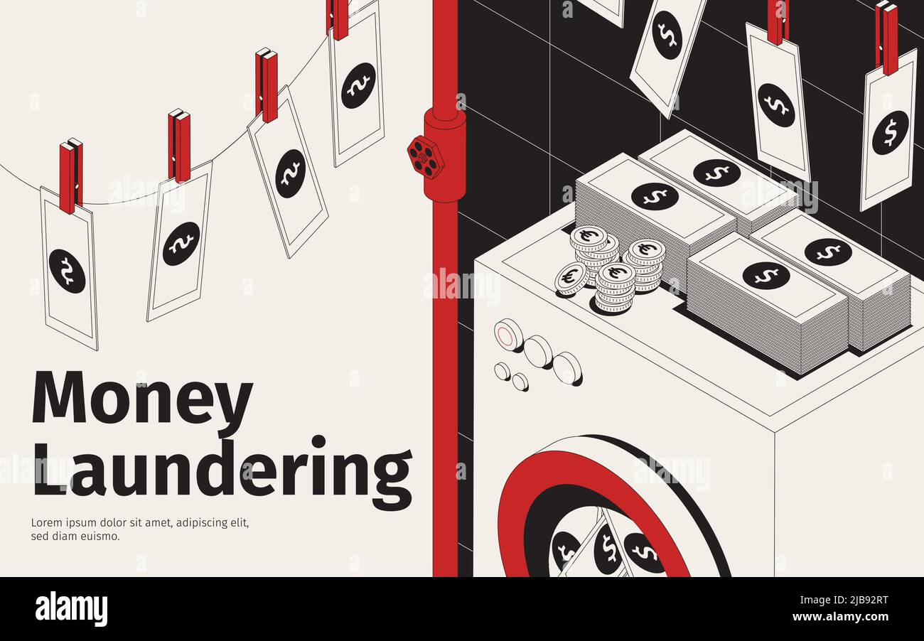 Money laundering concept with isometric washing machine and drying ...