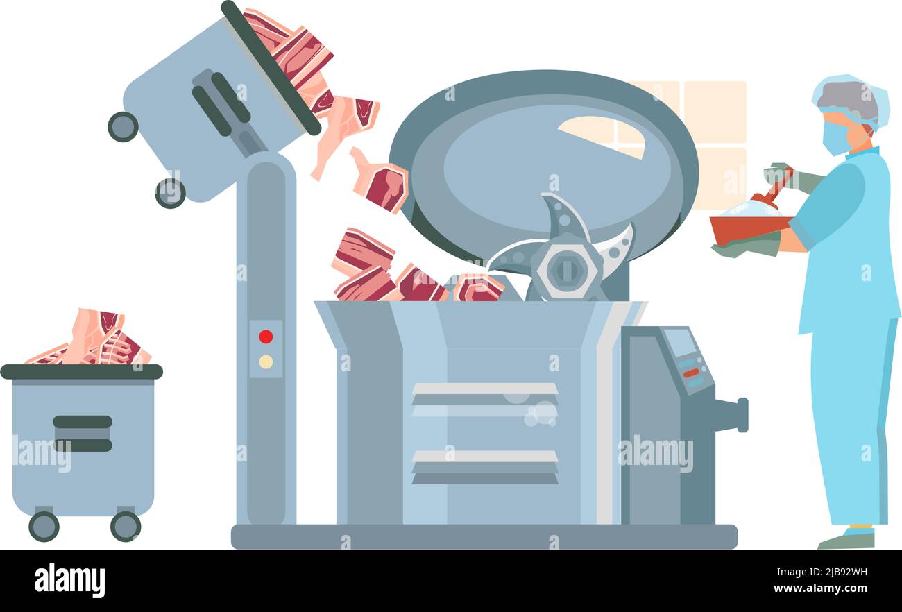 Meat processing plant flat composition with factory kitchen equipment ...