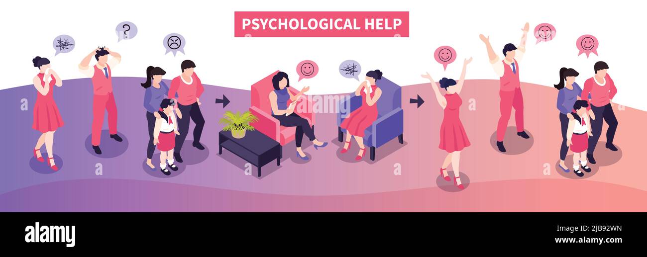 Isometric psychologist horizontal composition of human characters ...