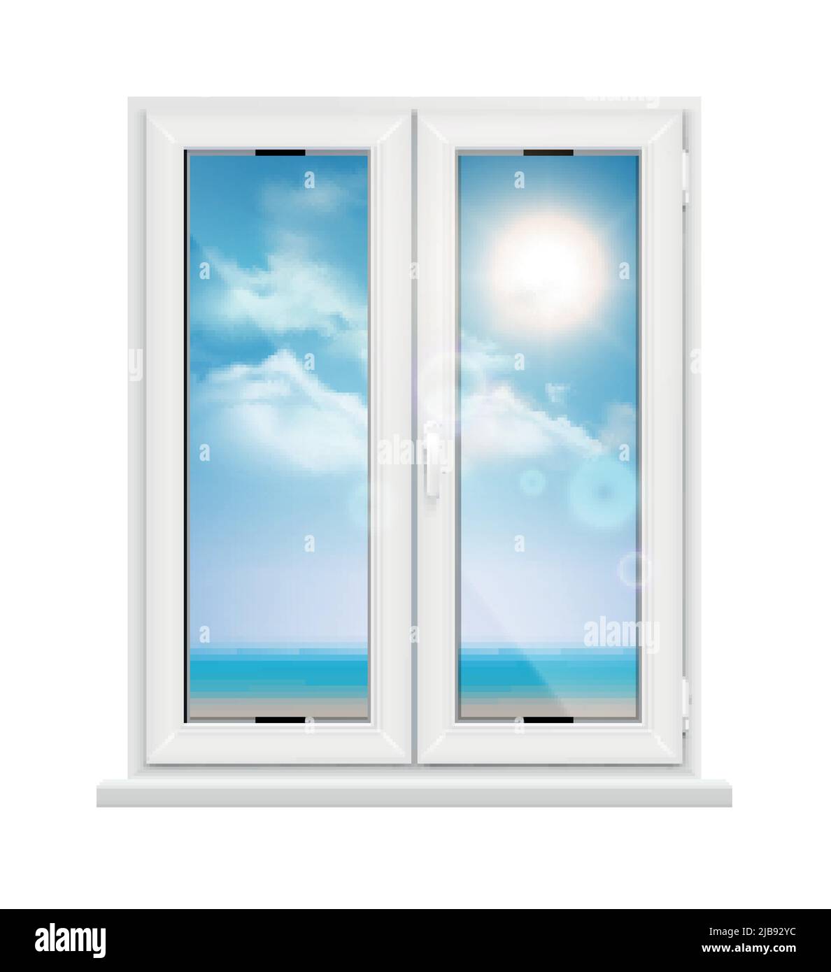 Window landscape realistic composition view from the window to street ...