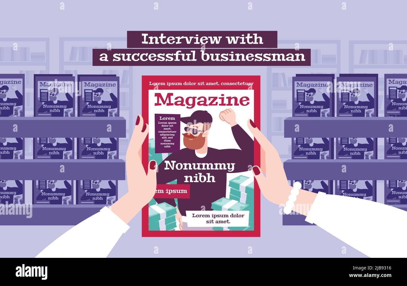 Rich people flat composition with female hands holding magazine ...