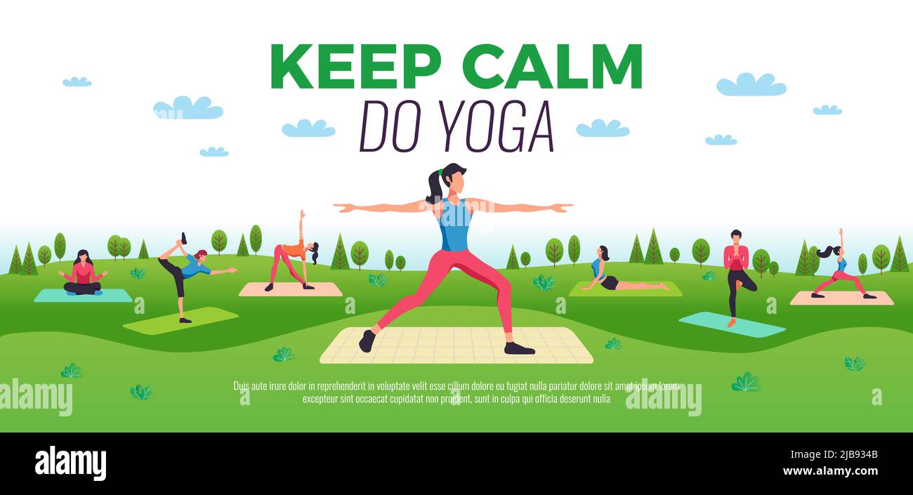 Keep calm do yoga online classes poses advertisement flat horizontal ...