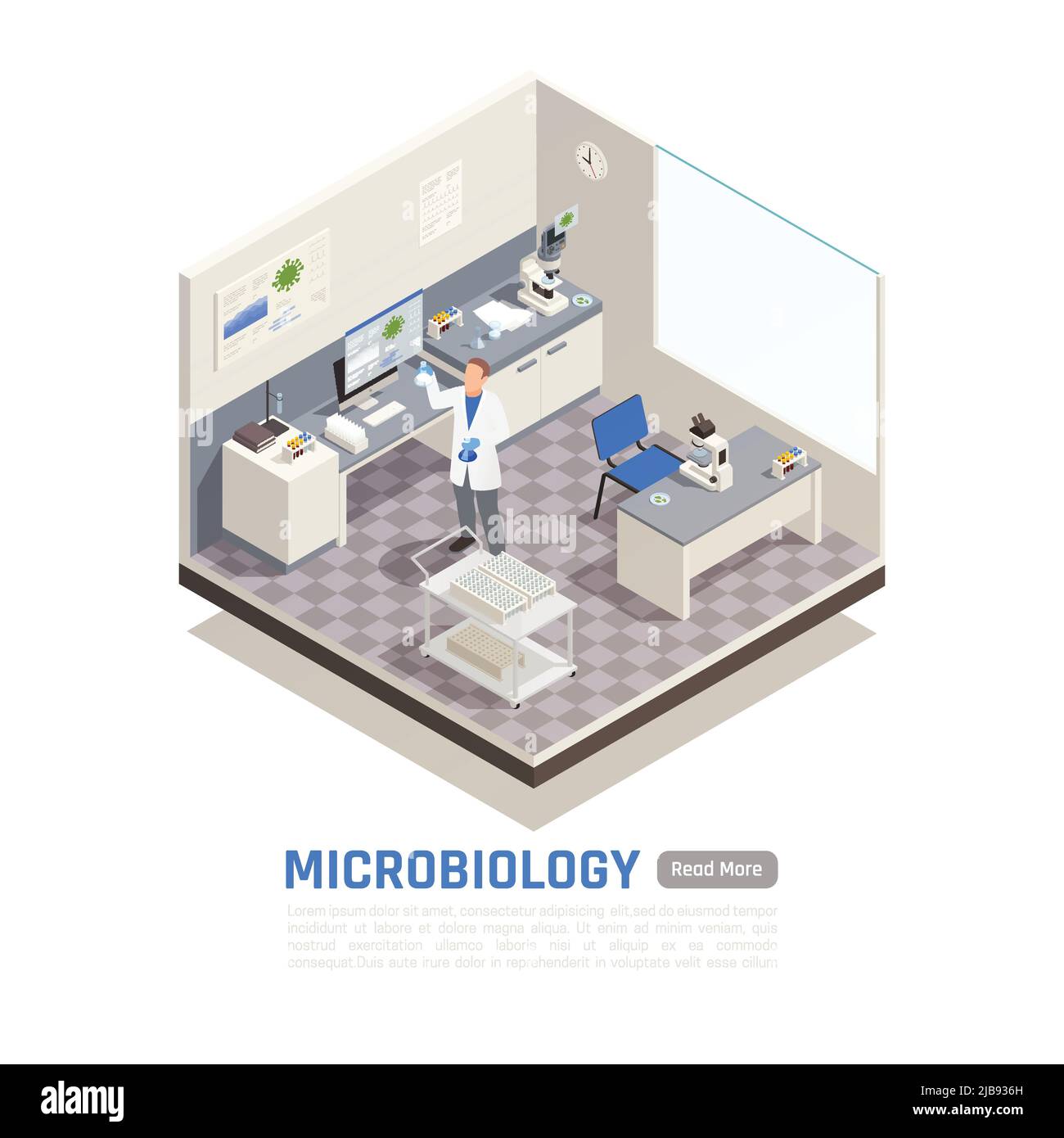 Microbiology laboratory with various equipment and scientist holding ...