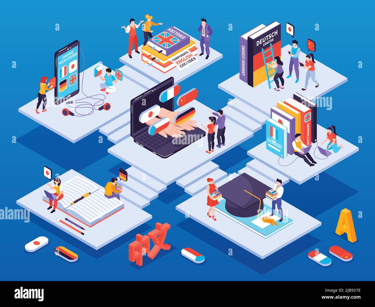 Language learning center isometric concept with corporate training ...