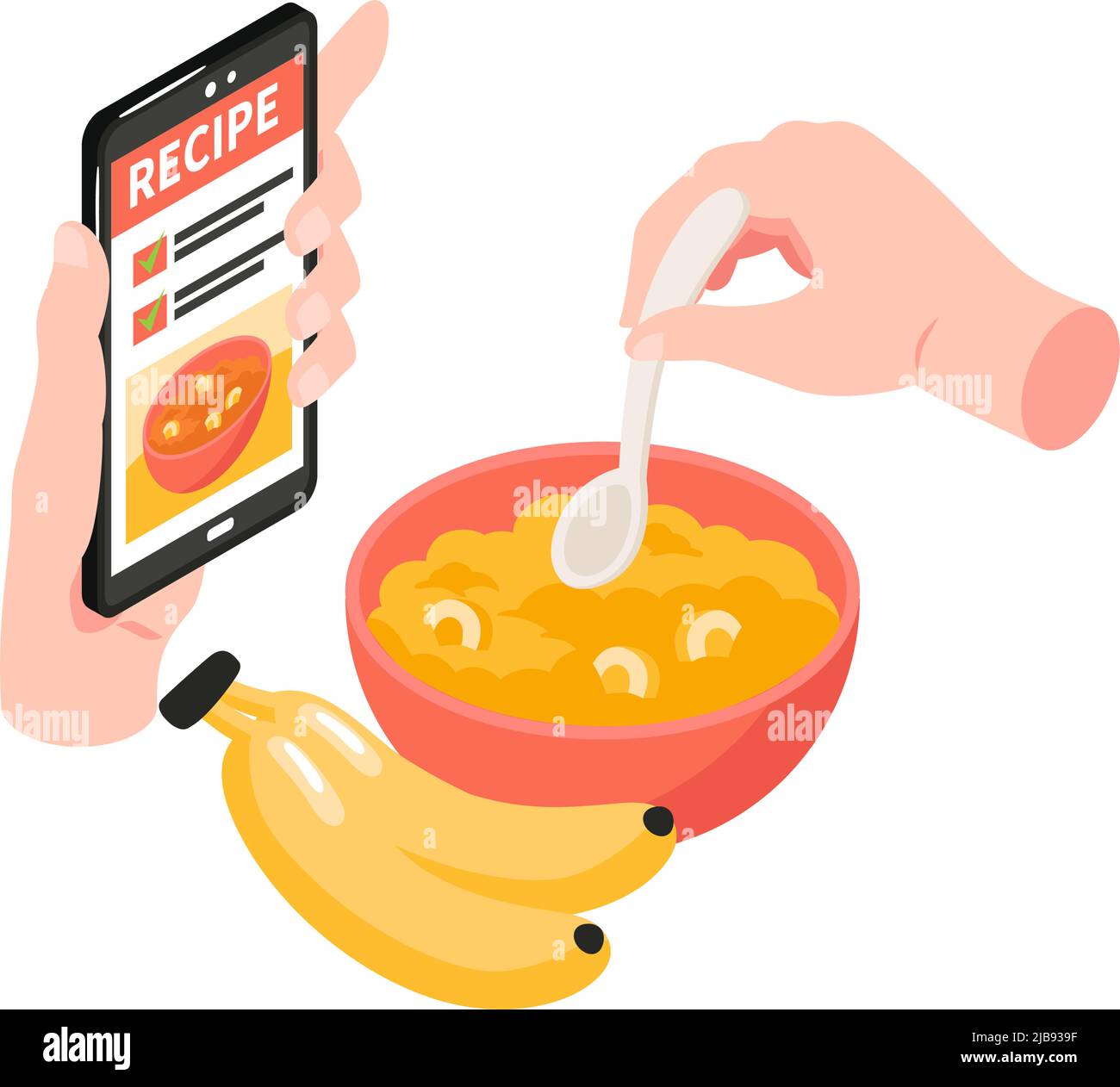 Cooking school isometric icon with human hands holding spoon and ...