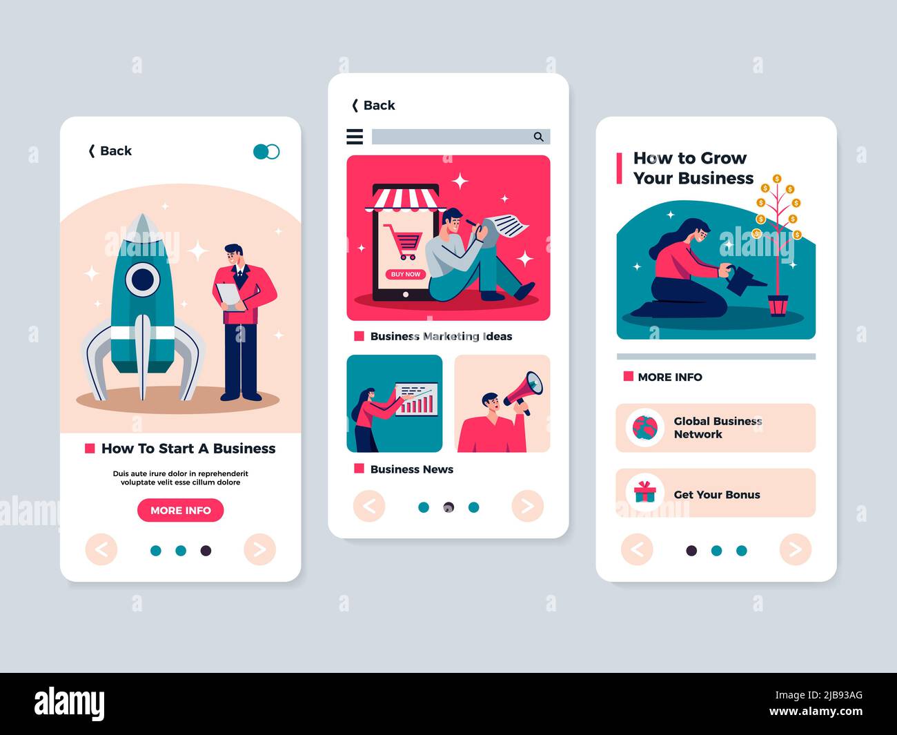 Marketing app for smartphone flat banners offering business start grow ...