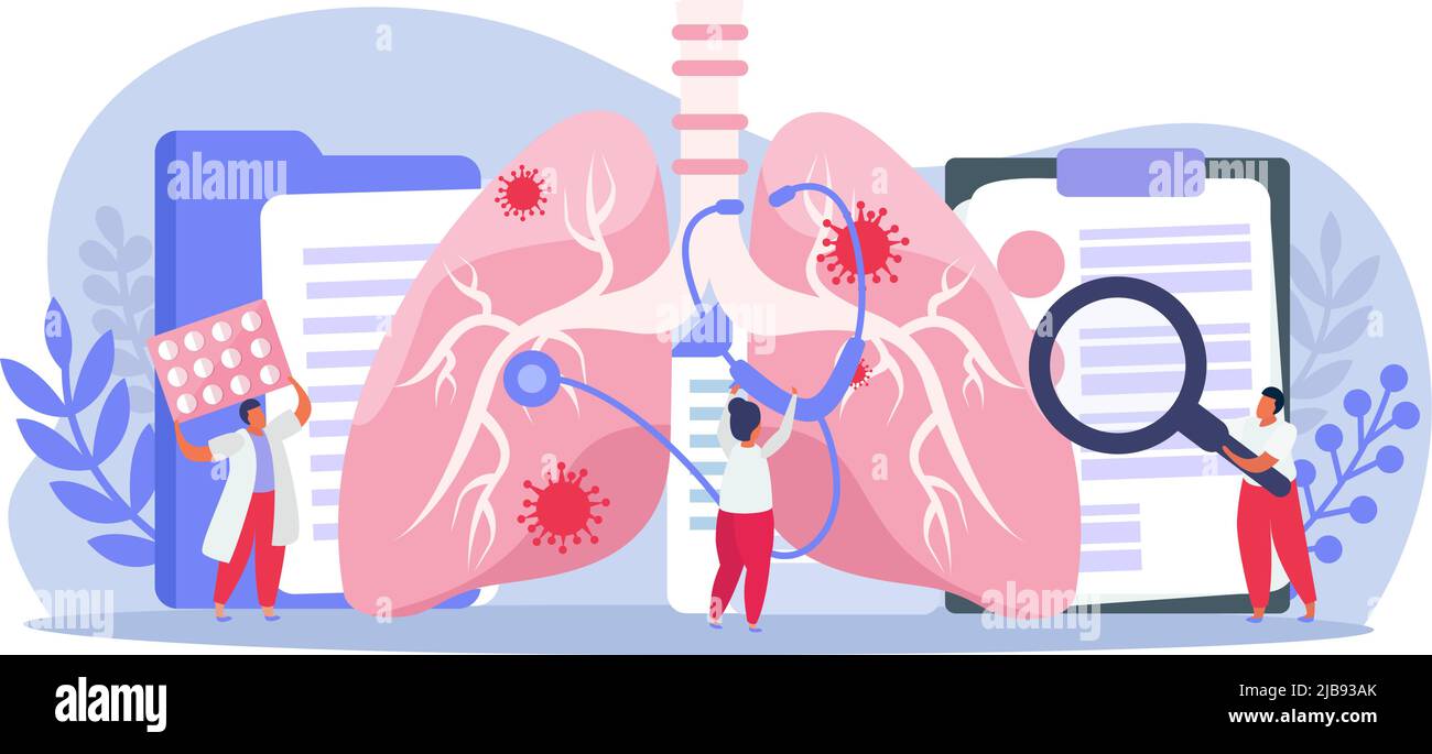 Pulmonologists doing lung inspection with stethoscope flat composition ...