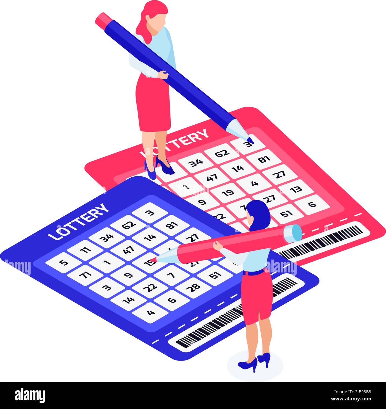 Two characters filling out lottery tickets isometric icon 3d vector ...
