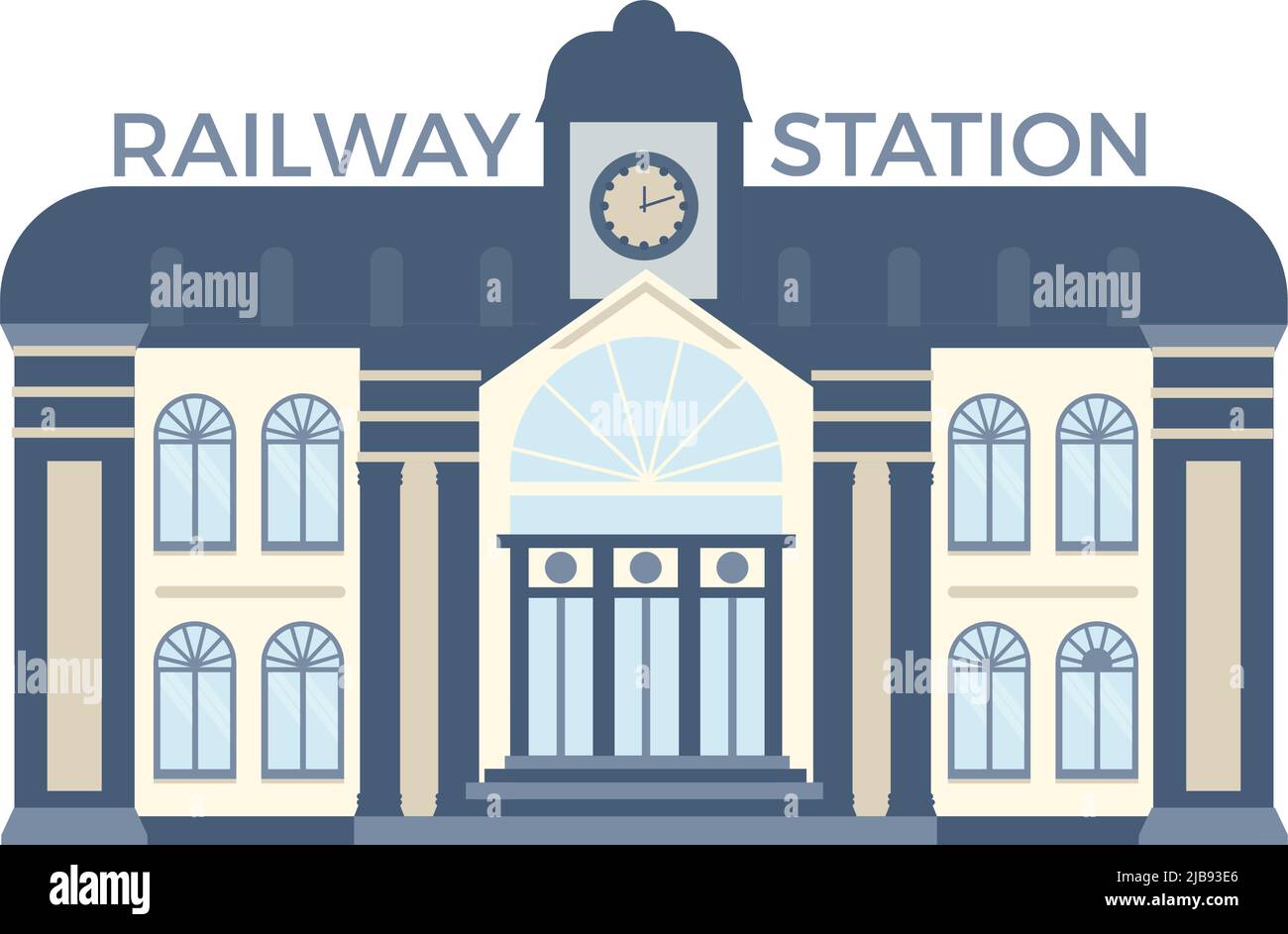 Facade of railway station building flat vector illustration Stock ...