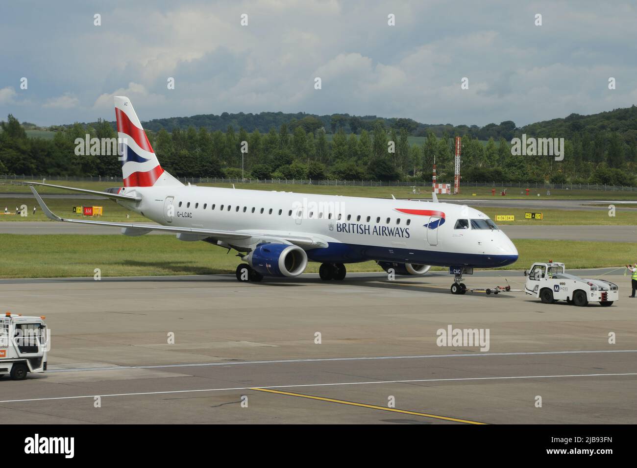 British Airways Embraer E190LR on runway at Edinburgh Airport Stock ...