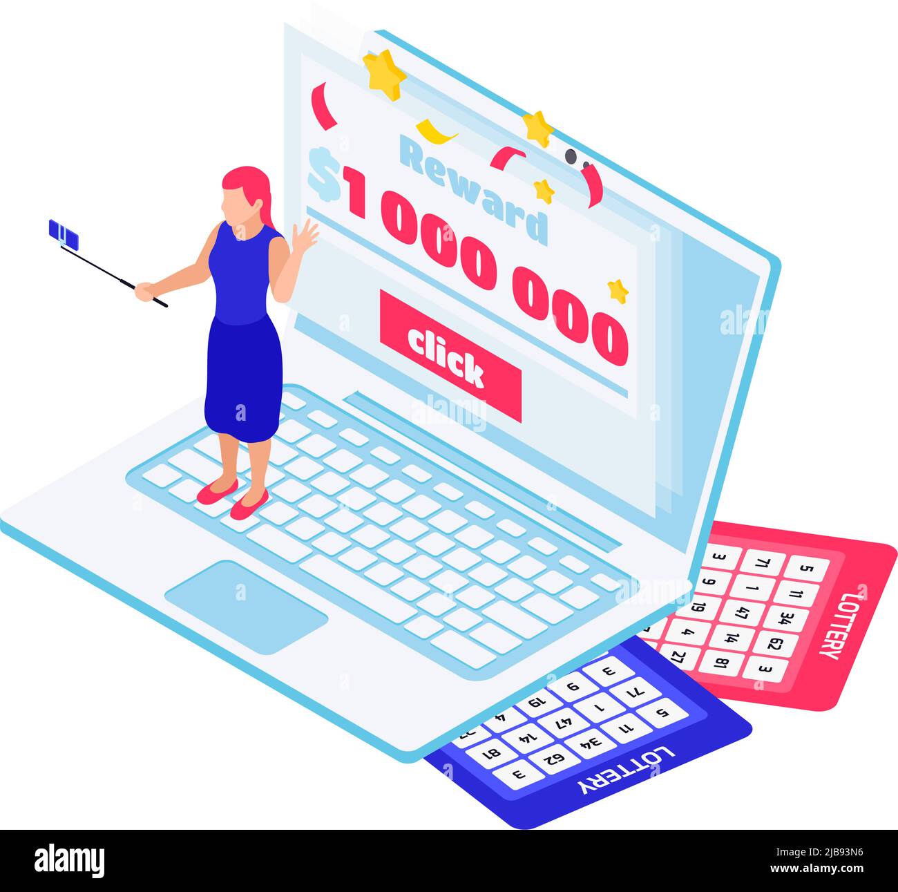 Online lottery isometric icon with computer tickets and winner 3d ...