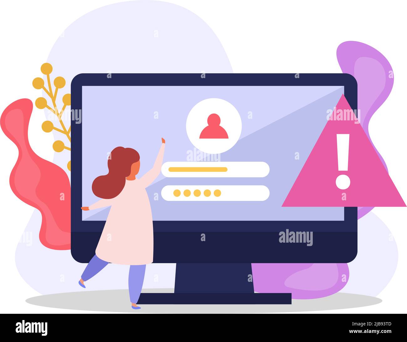 Flat Composition With Computer User Password And Login On Monitor