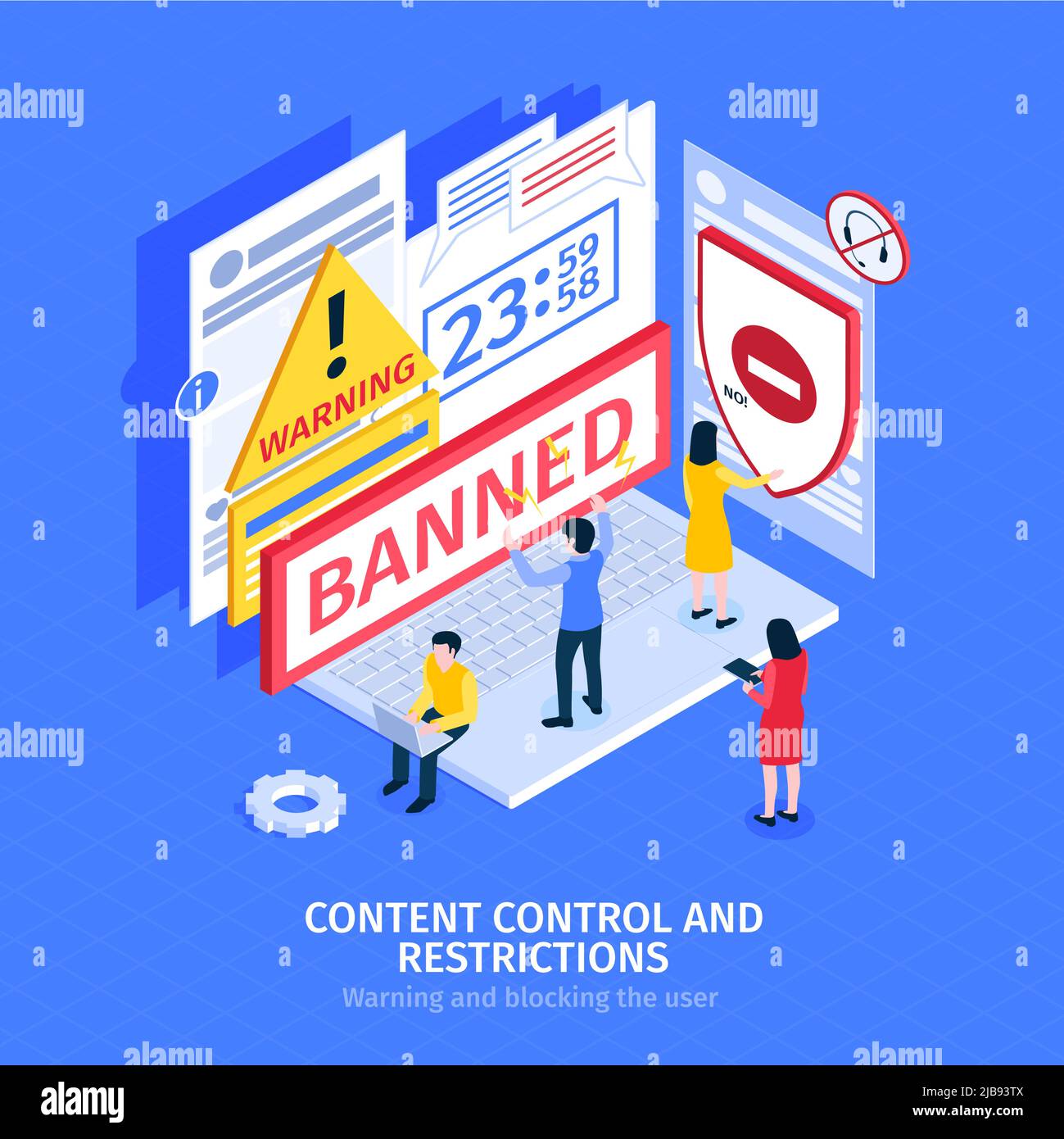 Internet blocking composition with people banned on social site 3d ...