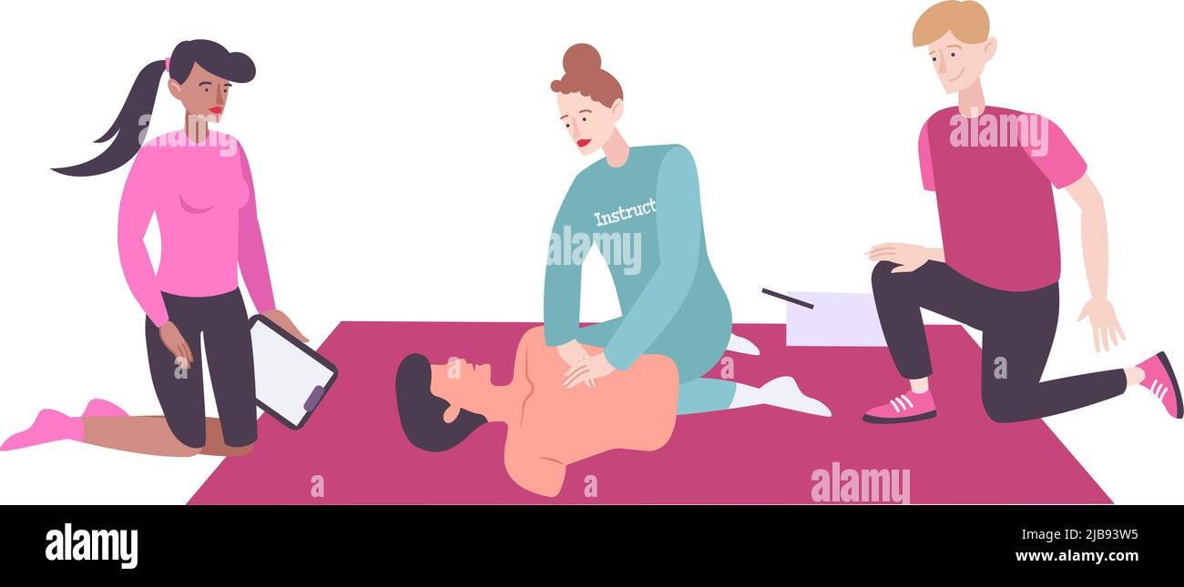 People learning to give first aid flat vector illustration Stock Vector ...