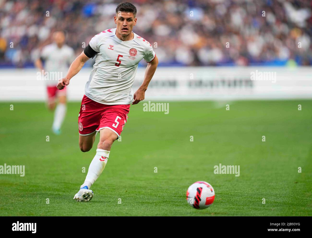 Stade de France, Paris, France. 3rd June, 2022. Joakim Maehle controls ...