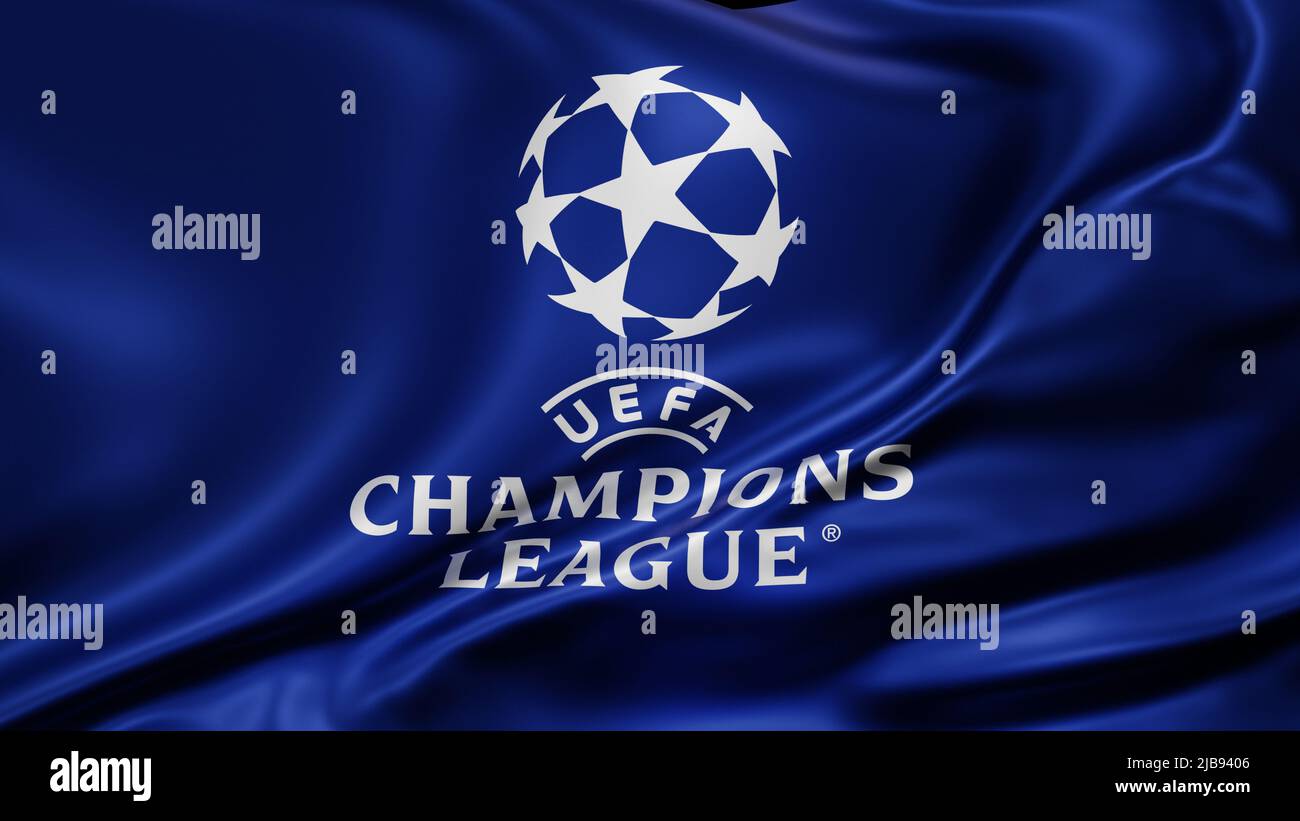 UEFA Champions League flag full screen background, silk farbric, close ...
