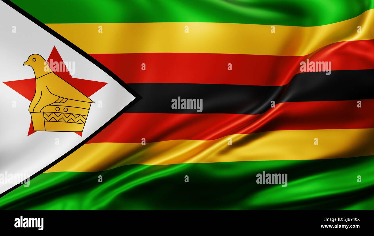 Zimbabwe national flag full screen background, silk farbric, close up ...
