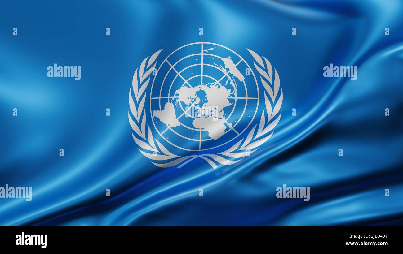 United Nations UN flag full screen background, silk farbric, close up ...