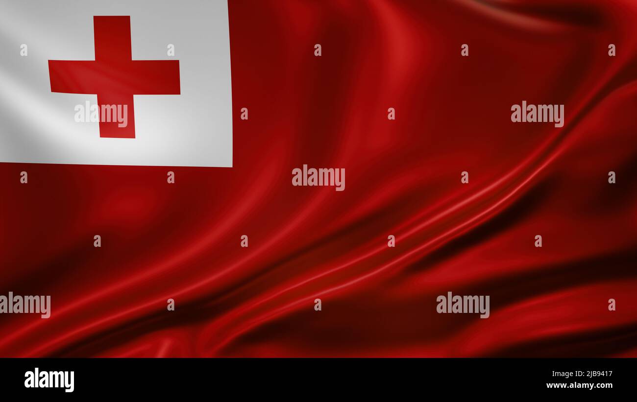 Kingdom of Tonga national flag full screen background, silk farbric ...