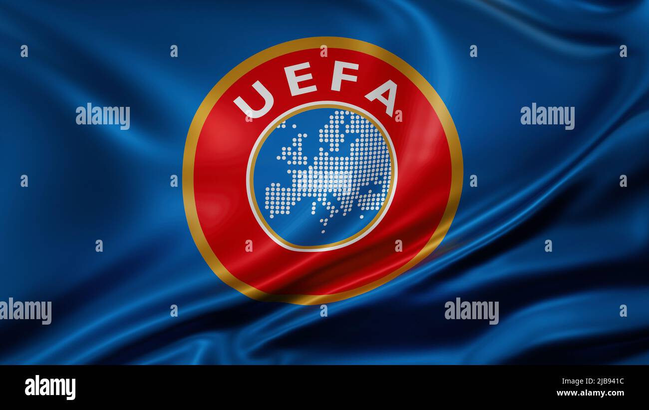 UEFA flag full screen background, silk farbric, close up waving in the ...