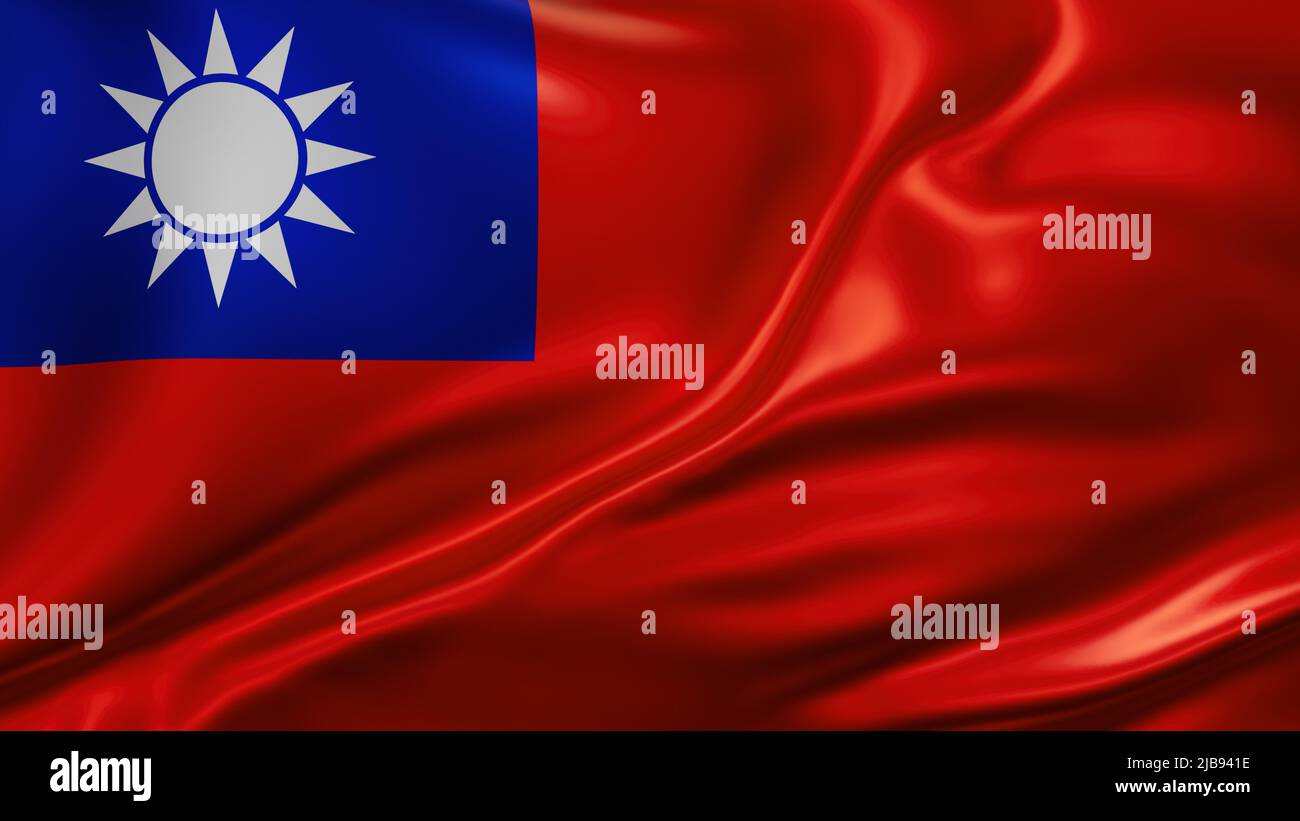 Taiwan national flag full screen background, silk farbric, close up ...
