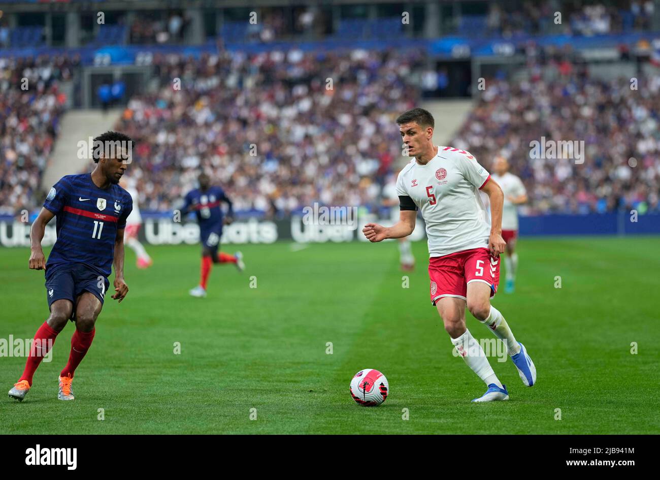 Stade de France, Paris, France. 3rd June, 2022. Joakim Maehle controls ...