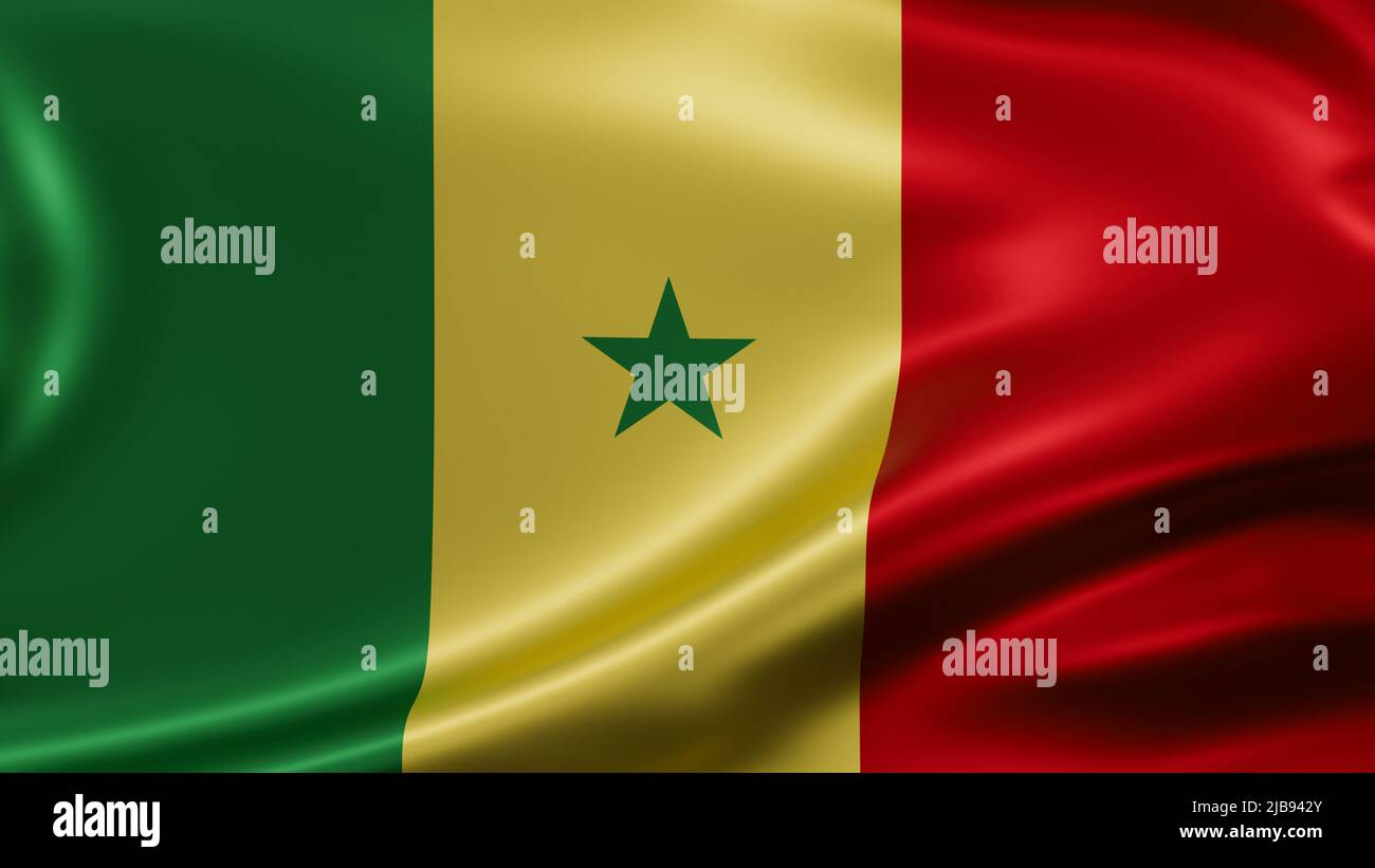 Senegal national flag full screen background, silk farbric, close up ...