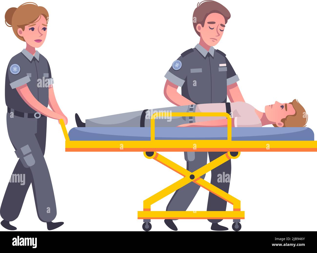 Sad paramedics carrying injured person on stretcher cartoon vector ...